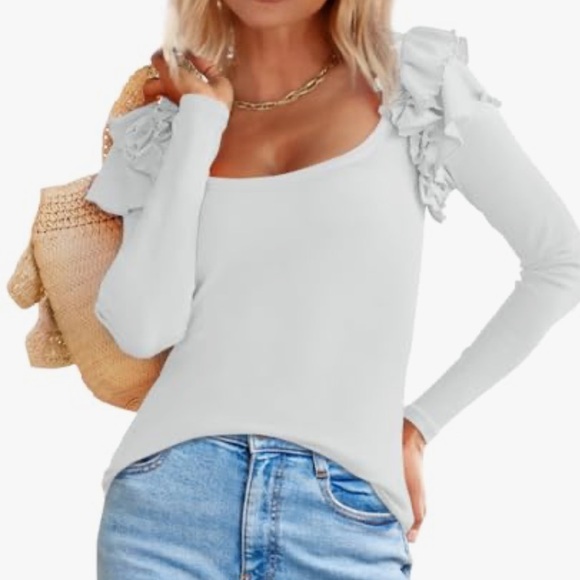 Chic Nation | Tops | Elegant White Ruffle Sleeve Top Summer Vacay Vibes ...